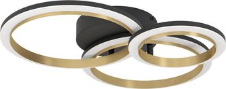 Eglo LED Deckenleuchte Calliera, Deckenlampe dimmbar in Stufen, B&uuml;rolampe Decke, K&uuml;chenlampe aus Metall und Kunststoff in Schwarz und Messing, neutralwei&szlig;,