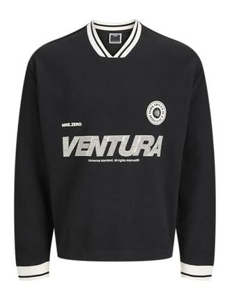 Jack & Jones Jcohorizon Sports Print Sweat &agrave; col en V pour Homme, Noir, M