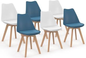 IDMarket Lot de 6 chaises scandinaves SARA Mix Color Bleu Canard x3 et Blanc x3