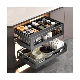 Generic Ausziehbarer Aufbewahrungsorganizer Mit Erh&ouml;hten Seitenw&auml;nden, 2-st&ouml;ckigem Ausziehkorb, for K&uuml;chenschr&auml;nke Oder Badezimmerschr&auml;nke(800 Cabinet)