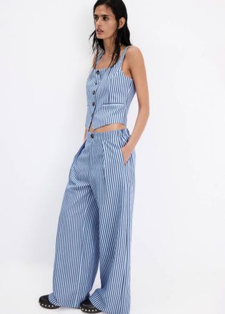 Mango Gestreifter Cardigan mit Kn&ouml;pfen himmelblau - Damen - S - MANGO