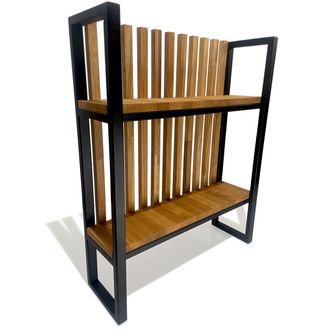 FlexiStyle Konsolentisch schwarz Metall Holz Eiche Industrial LOFT Design (60x80x20 Zwei Regale Lamellas)