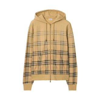 Burberry Homme, Sweatshirts et sweats &agrave; capuche, Beige, Taille: XL Check Hood Cotton Zip Sweat &agrave; capuche