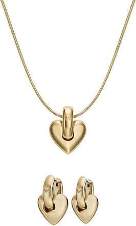 Emporio Armani Damen Goldfarbener Messing Halskette und Ohrringe, Set