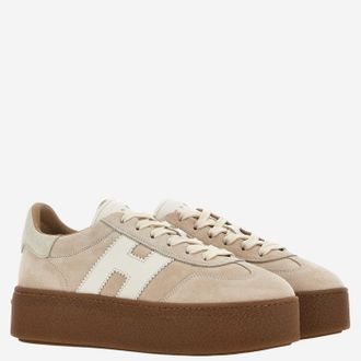 Hogan Womens Suede Sneakers Beige Leather-Rubber Trainers Leather/rubber