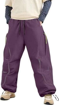 Generic Pantalon cargo pour homme avec cordon de serrage &agrave; la taille pour une tenue d&eacute;contract&eacute;e, activit&eacute;s de plein air, coupe ample et confortable, violet, 