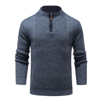 AlltheMen Herren Pullover mit Rei&szlig;verschluss Strickpullover Stehkragen Sweater Zip Winterpullover Warm Navyblau 3XL
