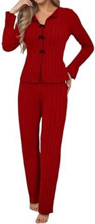Generic Ensemble de Pyjama &agrave; Manches Longues pour Femme, Tenue dhiver Confortable pour la Maison, Tenue d&eacute;contract&eacute;e Deux pi&egrave;ces pour lautomne et lhiver (Red,