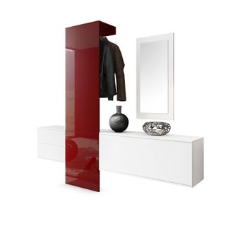 Vladon Garderobe Wandgarderobe Carlton Set 1, Made in Germany, Korpus in Weiß matt/Paneel in Bordeaux Hochglanz