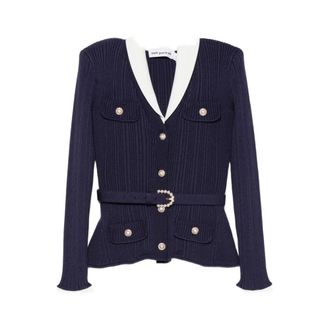 Self Portrait Gerippte Strickjacke - - Knitwear - Damen - Blau - M
