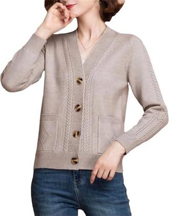 Generic Cardigan tricot&eacute; &agrave; manches chauve-souris pour femme avec col en V et fermeture &agrave; boutons, Camel, S