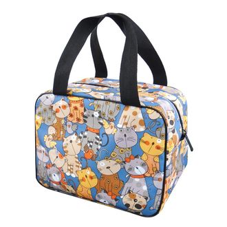 PartyKindom Tragbare Bento Tasche Gro&szlig;e Kapazit&auml;t Thermische Lunch Einkaufstasche Aus Langlebigem Material Pudding Katzenmuster F&uuml;r Erwachsene Und Kinder F&uuml;r Arbe