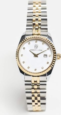 Abbott Lyon Belgravia 30 - Zweifarbige Mini-Armbanduhr mit Gliederarmband und Zifferblatt in Perlmuttoptik-Silber