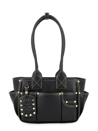 Ganni Womens Handbag Pose Black Recycled Leather Handbags Hand Bags