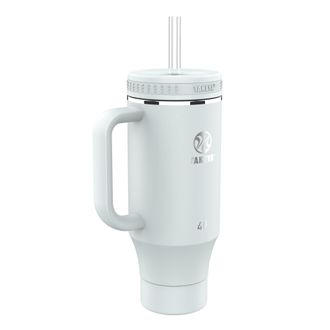 Takeya Edelstahlbecher mit Deckel und zwei Strohhalmen, Premium-Qualität, doppelwandig isoliert, mit Griff, hält Getränke bis zu 24 Stunden kalt, Nebel