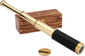 NKlaus Teleskop, Messing mit Ledergriff, in Holzbox, 40cm - Nautischer Retro Stil, Ozeanische Eleganz 16090