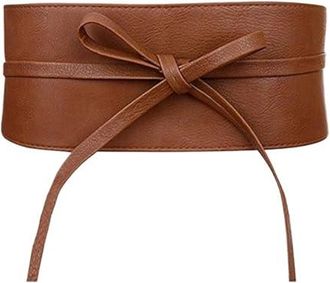 Generic Ceinture bohème pour femme avec noeud en simili cuir - Style Obi - Ceinture noire - Marron, marron, L