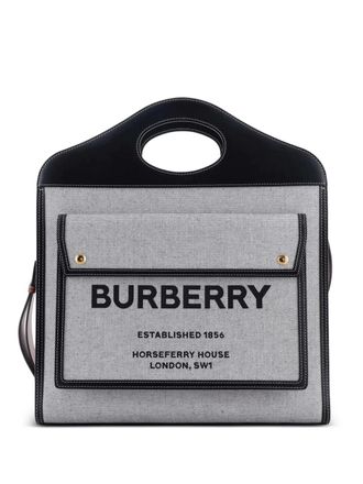 Burberry Logo Pocket Tote Canvas with Leather Medium crossbody bag - Noir