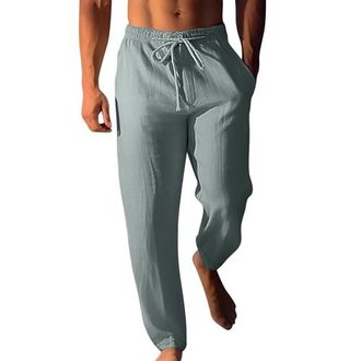 Generic Pantalon en lin pour homme - Pantalon de plage solide - Pantalon chino l&eacute;ger - Coupe r&eacute;guli&egrave;re - Pantalon de travail d&eacute;contract&eacute; - Pantalon de travail