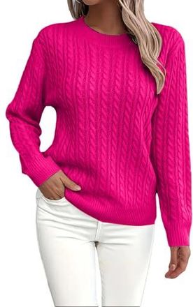 Generic Pull pour femme en tricot torsad&eacute; textur&eacute; de couleur unie col rond &agrave; manches longues pull confortable coupe d&eacute;contract&eacute;e pour automne, hiver, tenue d&eacute;