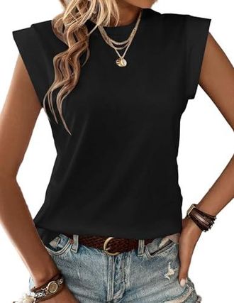 Zeagoo Tops pour Femmes Manches Courtes Débardeur Ample Top DÉté Élégant Basique Hauts sans Manches Blouse Noir XL
