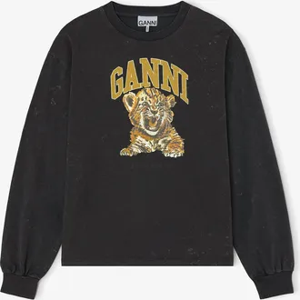 Ganni T-shirt &agrave; manches longues et imprim&eacute; tigre Multicolore Coton biologique - Taille L - Pour Femme