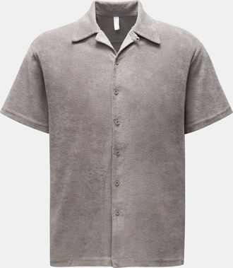 04651/ Herren - Frottee-Kurzarmhemd Terry Shirt Kubanischer Kragen grau