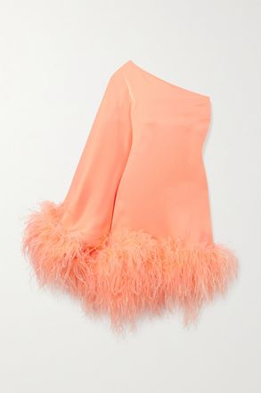 Taller Marmo Mini-robe Asymétrique En Crêpe À Plumes Piccolo Ubud - Orange