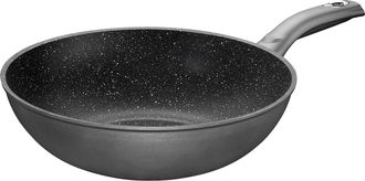STONELINE Gourmundo Made in Germany Wok 30 cm, auch für öl- und fettfreies Braten, Wok Pfanne beschichtet mit echten Steinpartikeln, Wok Induktion und backofeng