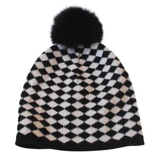 Max Mara Black and White Wool Bobble Hat Size S