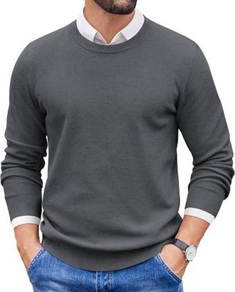 Coofandy Pull &agrave; Col Rond et Manches Longues pour Homme L&eacute;ger Casual Business Jumper Tricot&eacute; Basique Decontract&eacute; Pulls Gris fonc&eacute; XXL
