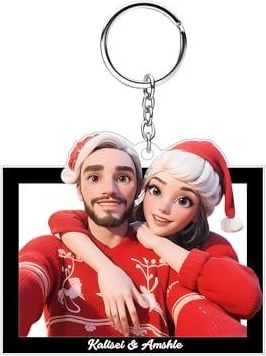 Generic Porte-cl&eacute;s personnalis&eacute; style dessin anim&eacute; 3D avec cadre photo, cadeau pour homme, femme, famille, Rectangulaire, Medium