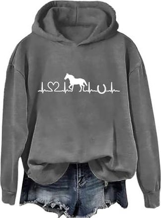 Generic Sweat &agrave; capuche de Saint-Valentin pour femme 2026 tendance automne 2024 imprim&eacute; coeur cheval col rond chemise d&eacute;contract&eacute;e grande taille pour amoureux