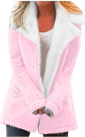 Generic Veste polaire pour femme avec doublure Sherpa, veste &agrave; manches longues boutonn&eacute;e &agrave; revers pour lhiver, v&ecirc;tements dext&eacute;rieur 2026, rose clair, XXL