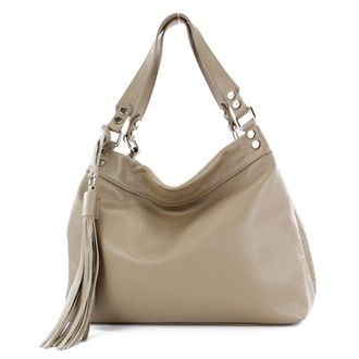 modamoda.de T201 Damen Leder Schultertasche Handtasche handmade in Italy, Farbe:Taupe