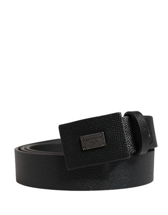 Dolce & Gabbana Men Black Calfskin Leather Square Buckle Belt Calf