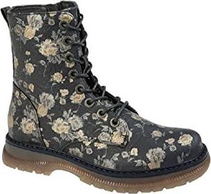 Cipriata Annetta Bottines hautes &agrave; lacets avec fermeture &eacute;clair &agrave; 8 oeillets pour femme, Noir/bronze/motif floral, 40 EU