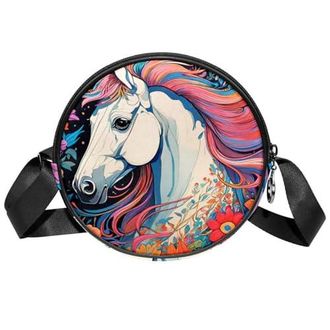 Generic Sac &agrave; bandouli&egrave;re rond pour femme, petit sac &agrave; bandouli&egrave;re avec fermeture &eacute;clair et bretelles r&eacute;glables style d&eacute;contract&eacute; pour femmes et filles