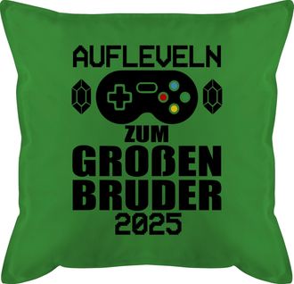 Shirtracer Kissen 50x50 - Großer - Aufleveln zum großen Bruder 2025-50 x 50 cm - Grün - mit Druck Big Brother große brüder Bruder Geschenk für Grosse grosser 202