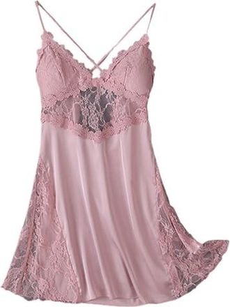 Generic Nuisette pour femme avec bretelles en dentelle rembourr&eacute;e en satin de soie, rose, L