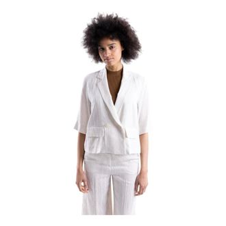 Marella Femme, Vestes, Beige, Taille: 34 FR Blazer &agrave; rayures en viscose et lin