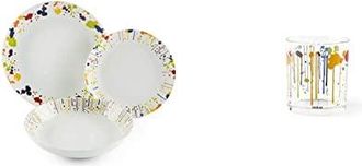 Excelsa Dripping Service de 18 assiettes en porcelaine & Dripping Lot de 3 verres à eau, verre