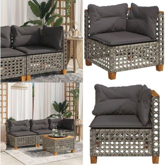 vidaXL Garten-Ecksofa mit Kissen Grau Poly Rattan - Gartenm&ouml;bel - Ecksofa - Outdoor M&ouml;bel - Terrassenm&ouml;bel - Lounge Set - Home & Living