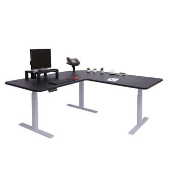 Mendler Eck-Schreibtisch HWC-D40, Computertisch elektrisch h&ouml;henverstellbar 178x178cm 84kg MVG - schwarz, grau