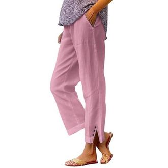 Generic IQYU Pantalon d&eacute;t&eacute; 7/8 en mousseline pour femme - L&eacute;ger - 3/4 - Grande taille - Pantalon d&eacute;t&eacute; l&eacute;ger - Pantalon de plage avec fente - Pantalon d&eacute;t&eacute; l&eacute;g