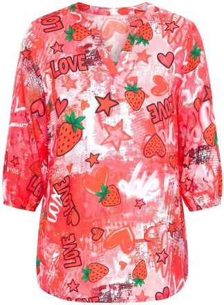 Angel Of Style Longbluse Bluse A-Linie Erdbeeren und Herzen 3/4-&Auml;rmel