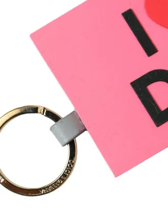 Dolce & Gabbana Womens Pink Silicone Dg Logo Gold Brass Keychain And Zamak Steel Leather Accessory