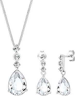 Elli PREMIUM Ensemble de Bijoux Goutte Précieuse Ensemble de Bijoux Femme - (925/1000) Argent Cristal
