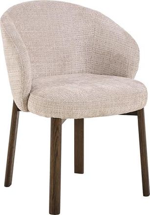 AC Design Furniture Signe Esszimmerstuhl mit Armlehne, Juto Stoff beige, Gestell NC lackiert Eiche mit 3 Feld nähte und taschenfedern, Colli 2 Stück