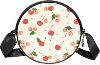 Generic Sac &agrave; bandouli&egrave;re rond pour femme, motif cerises mignonnes avec fermeture &eacute;clair, bretelles r&eacute;glables, sac &agrave; main rond d&eacute;contract&eacute; pour femmes et fill